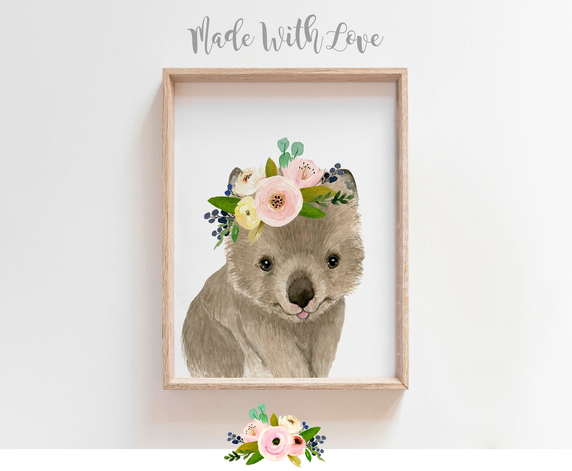 Wombat Nursery Print , Flower Crown Wombat, Nursey Prints Girl ...