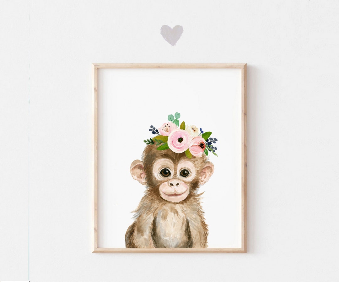 Baby Monkey Art Print, Monkey Nursery Decor, Nursey Safari Prints ...
