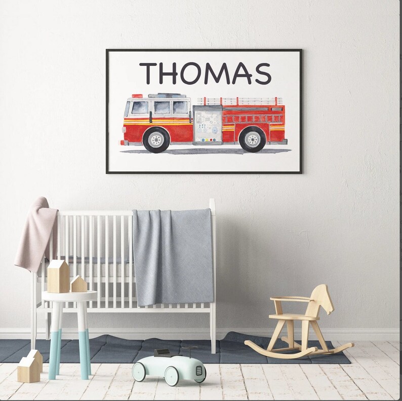 Fire Truck Art Print, Fire Truck Poster, Vehicle Prints, Boys Room Wall ...