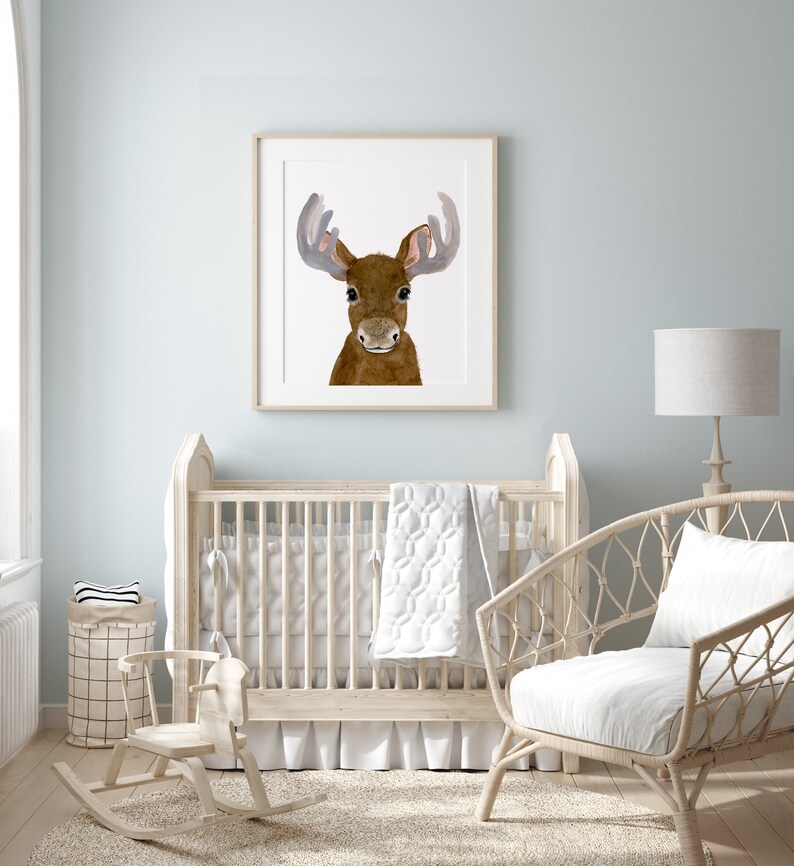 Watercolor Moose Art Print, Baby Moose Nursery Print, Nurse Wall Decor ...