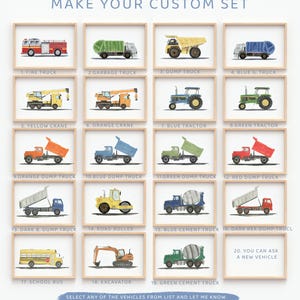 Construction Vehicles Set of 3 Prints, Boy Nursery Decor, Truck Wall Art, Fire Truck Print ...