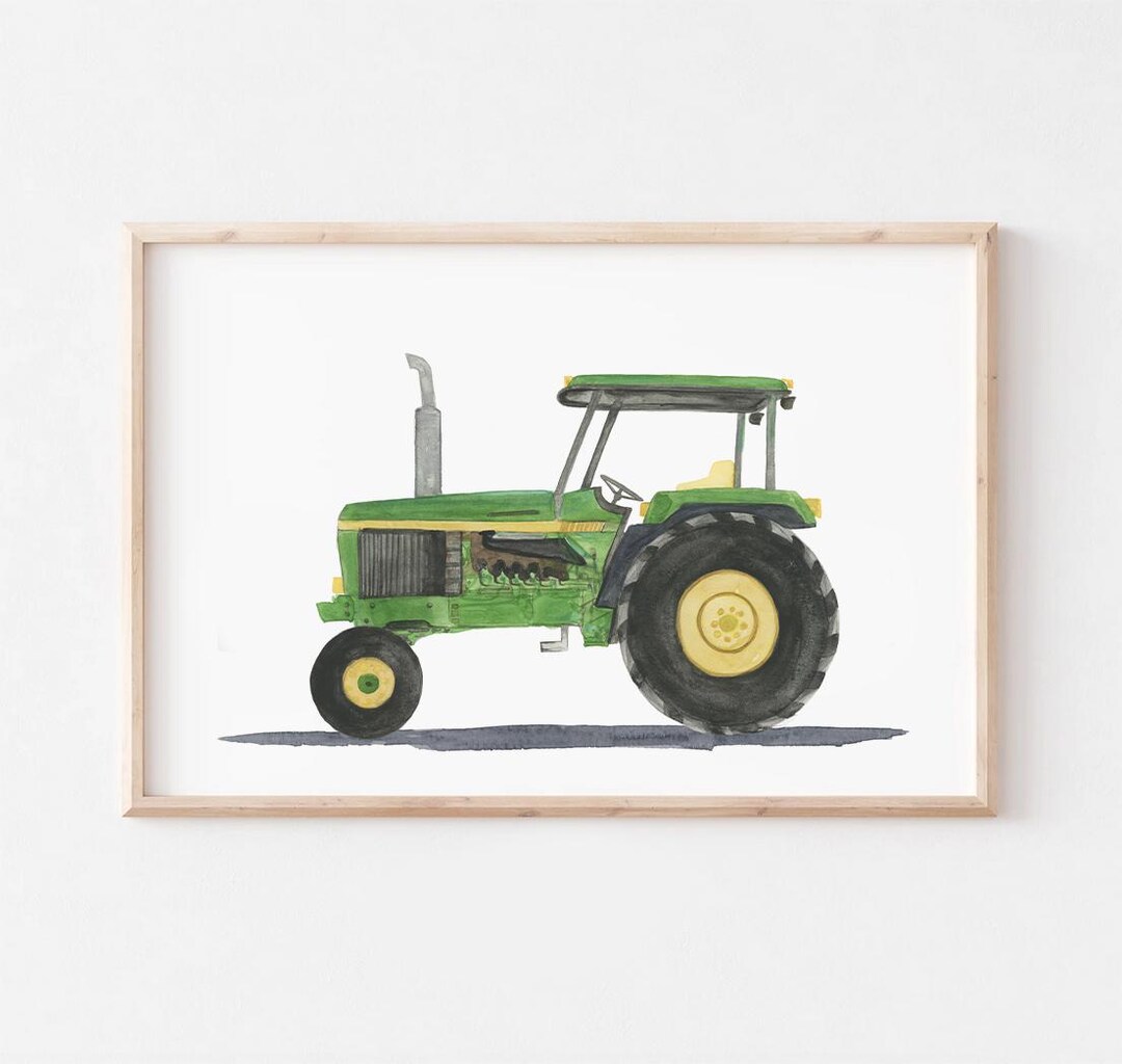 Green Tractor Print, Tractor Poster Nursery, Watercolor Tractor Wall ...