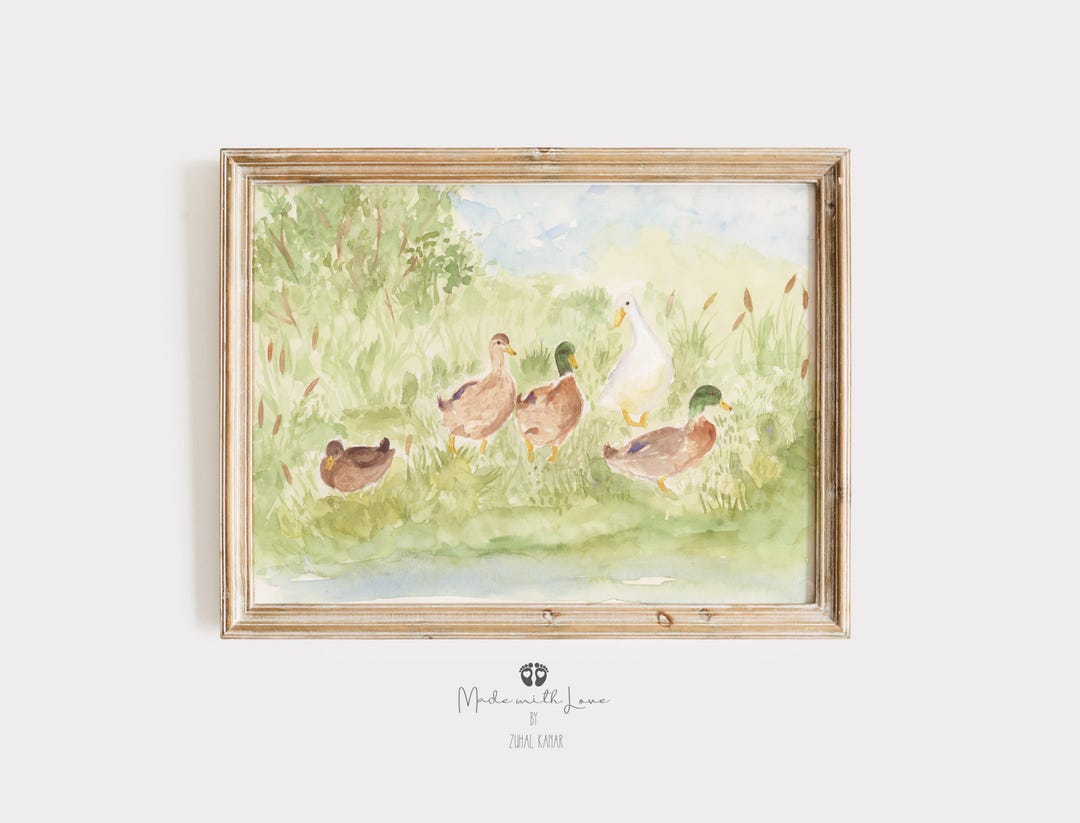 Watercolor Mallard Ducks Print, Duck Pond Art Print, Duck Nursery Print ...