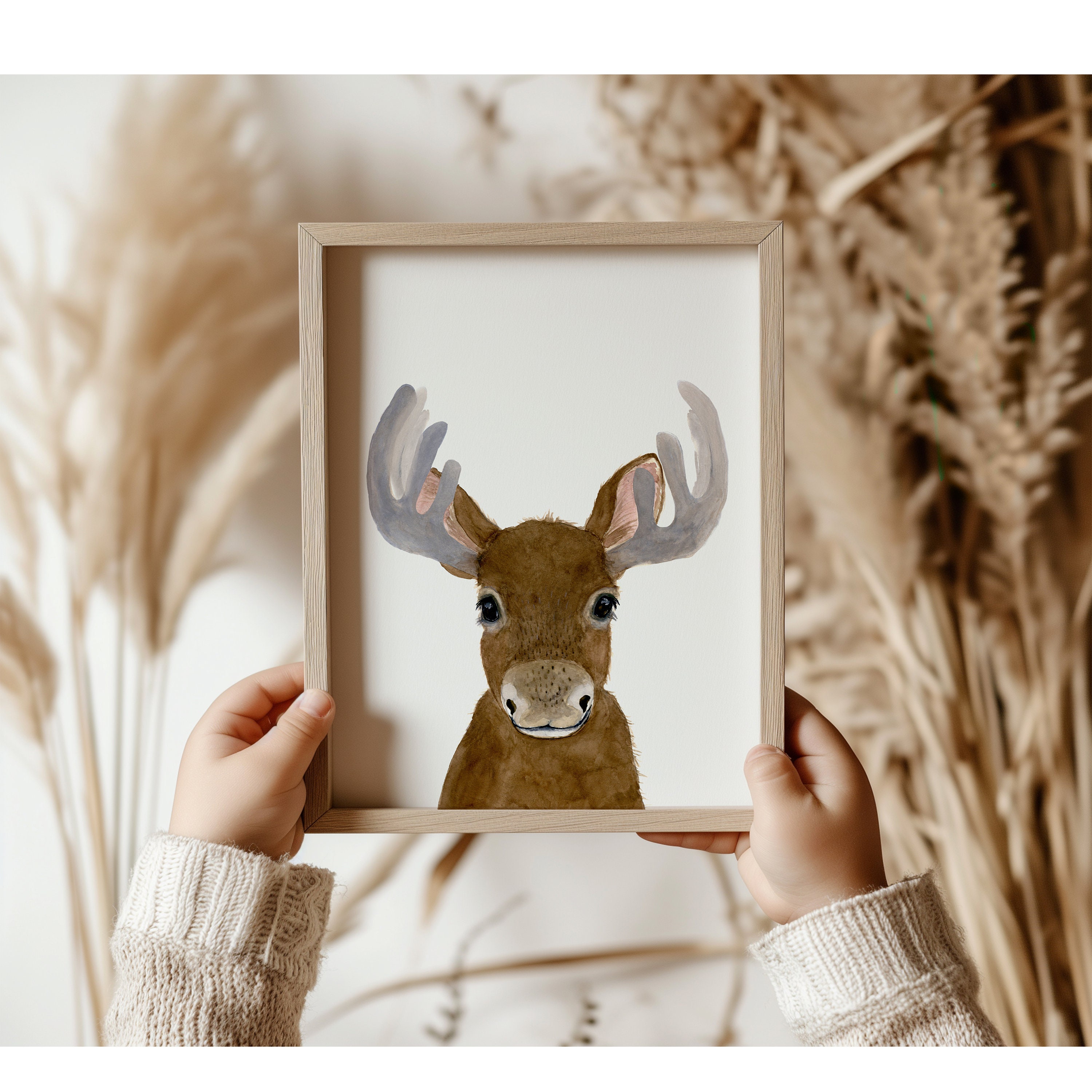 Watercolor Moose Art Print, Baby Moose Nursery Print, Nurse Wall Decor ...