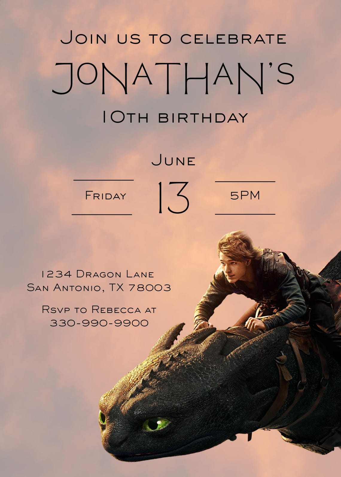 How to Train Your Dragon Birthday Invitation, Toothless Birthday ...