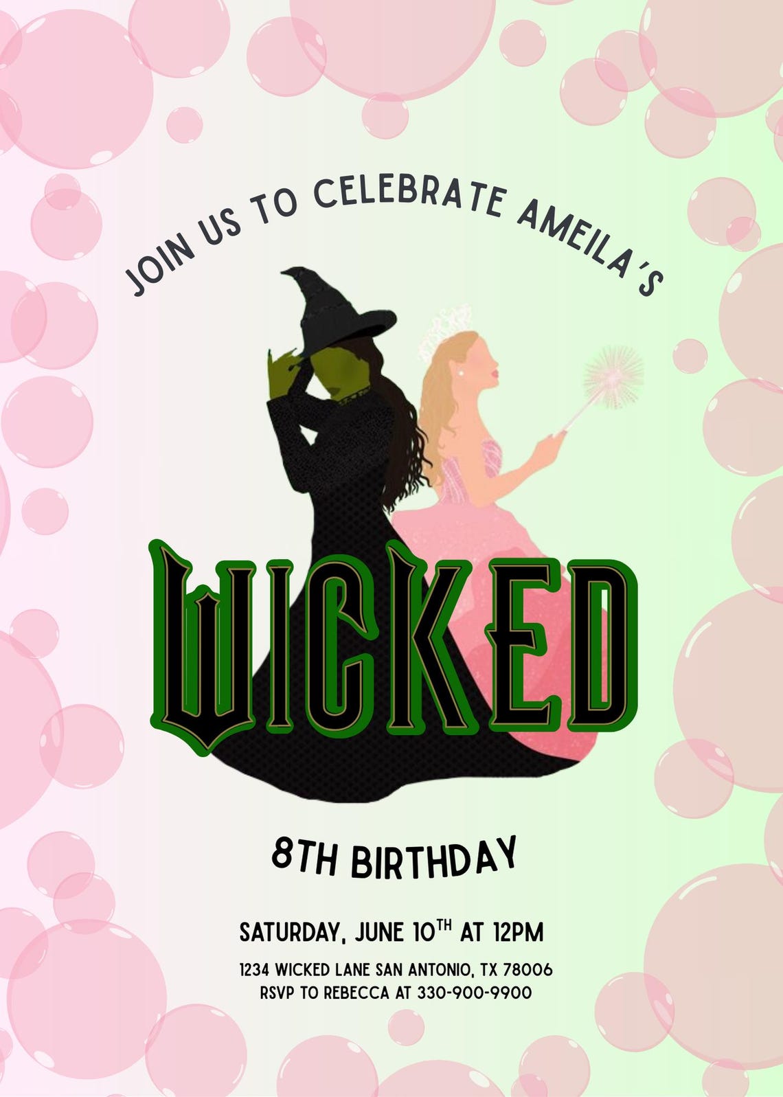 Wicked Birthday Party Invitation, Wicked Party Invitation, Elphaba and ...