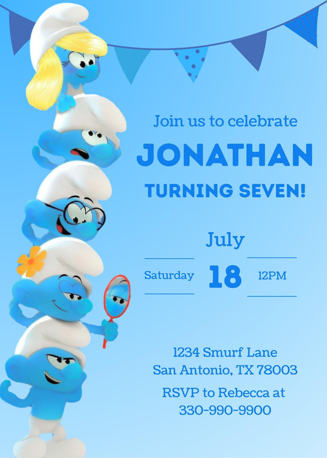 Smurf Movie Birthday Invitation, 2025 Smurf Movie Invite, Smurf 4 Movie ...
