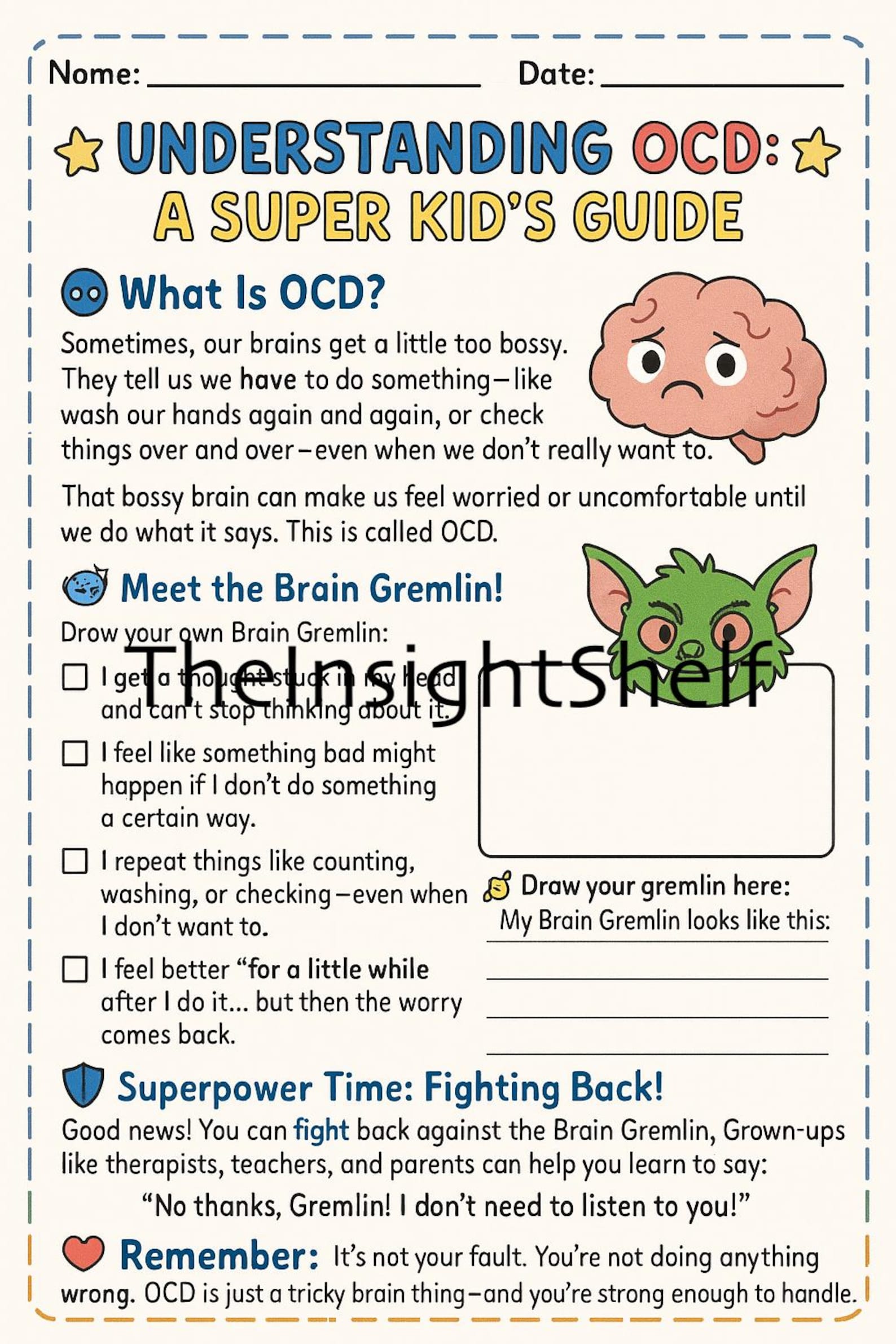 OCD Worksheet for Children - Etsy