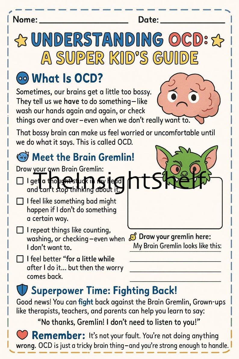 OCD Worksheet for Children - Etsy