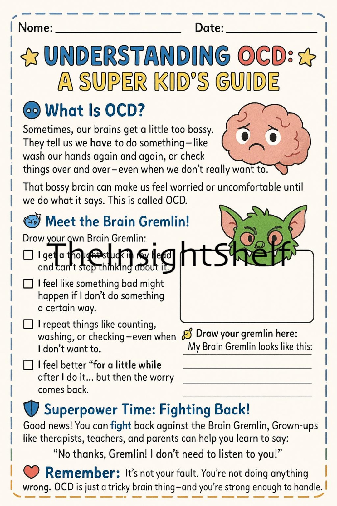 OCD Worksheet for Children - Etsy