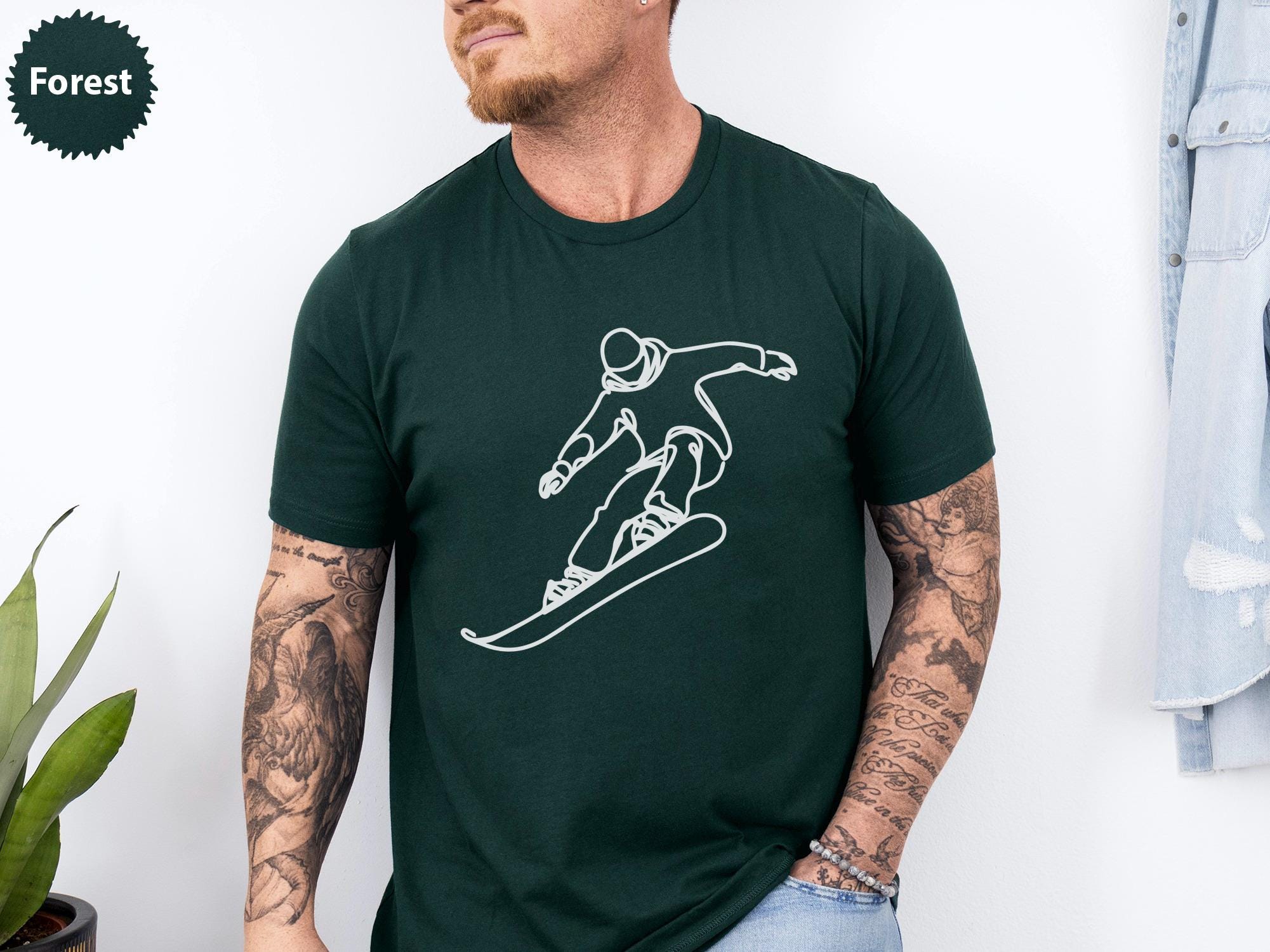 Snowboarding T-shirt, Line Art, Winter Sports Tee, Minimalist Shirt ...