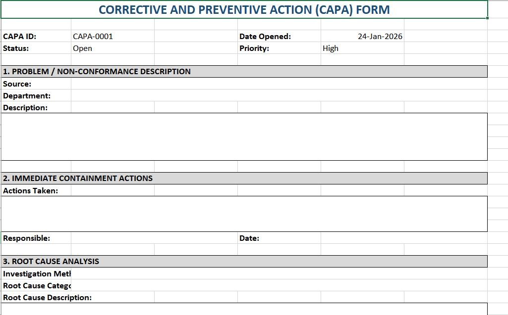 ISO 9001 CAPA Management System Excel | Corrective & Preventive Action ...
