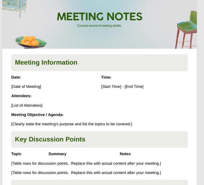 Editable Meeting Notes Template PDF | Fillable Action Tracker, Agenda ...