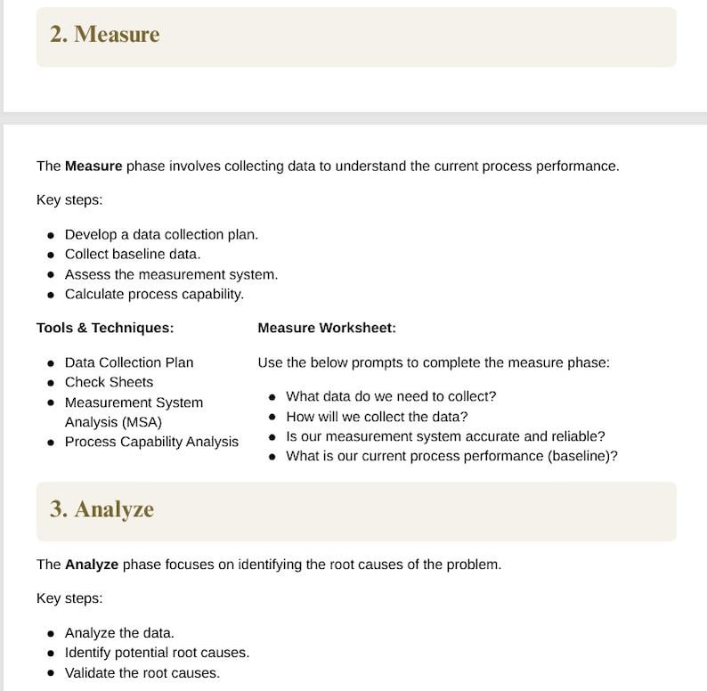Lean Six Sigma DMAIC Project Workbook | Printable Continuous ...