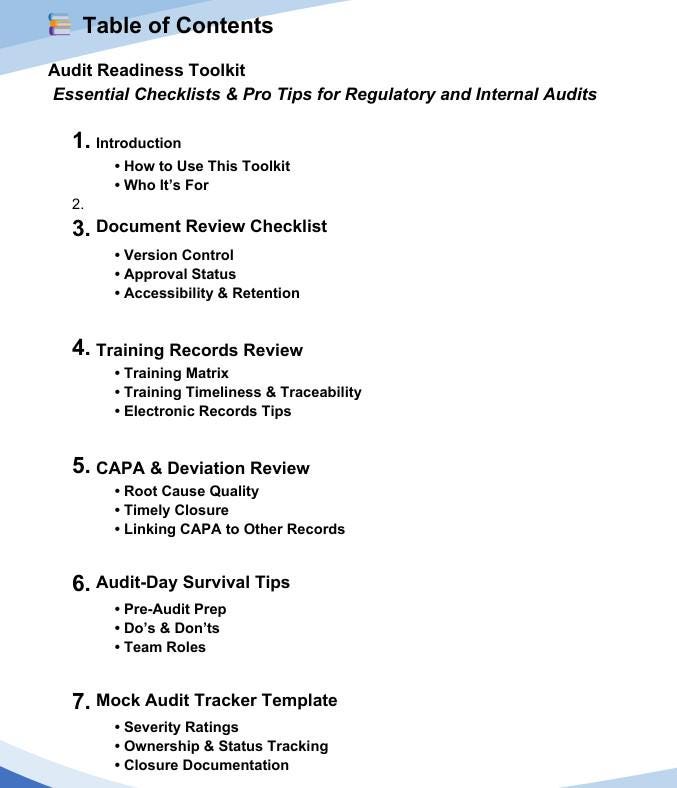 Audit Readiness Toolkit: Quality Audit Checklist, CAPA Review ...