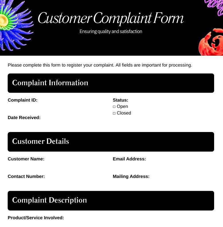 Customer Complaint Form PDF | Quality Complaint Log | CAPA ...