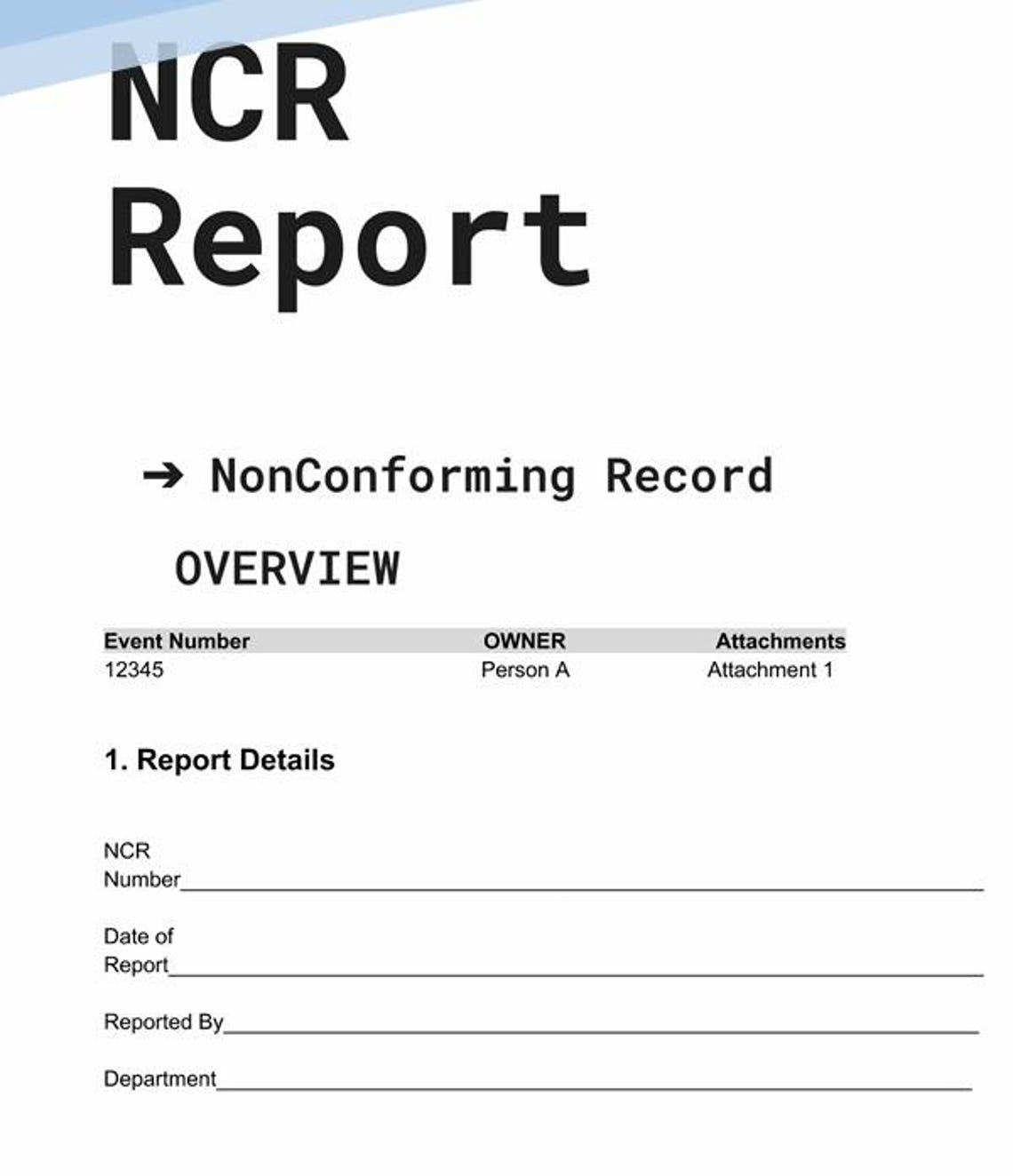 NCR Form – Nonconformance Report | Printable PDF Template | Quality ...