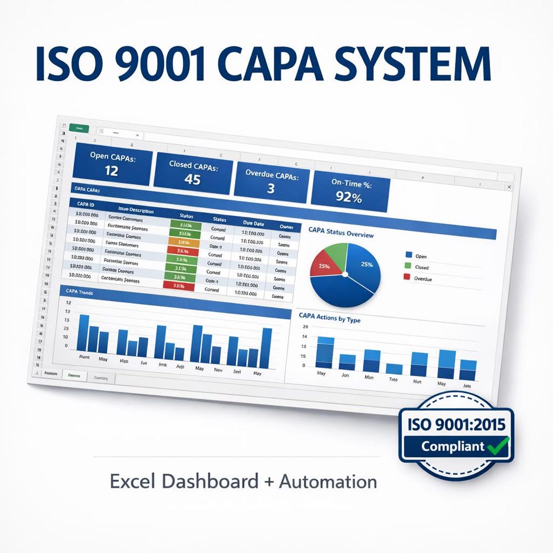 ISO 9001 CAPA Management System Excel | Corrective & Preventive Action ...