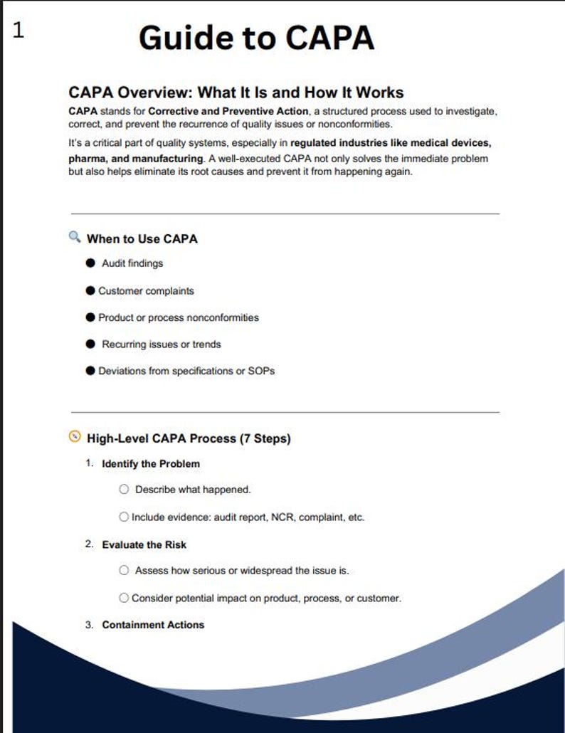 CAPA Overview & 5 Whys Root Cause Analysis Example (printable PDF) - Etsy