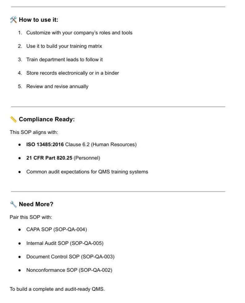 Training and Competency SOP Template | Editable Quality SOP | ISO 13485 ...