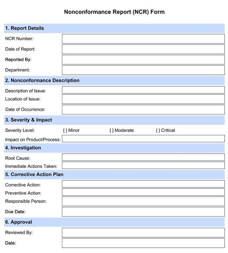 NCR Form – Nonconformance Report | Printable PDF Template | Quality Management | Editable ...