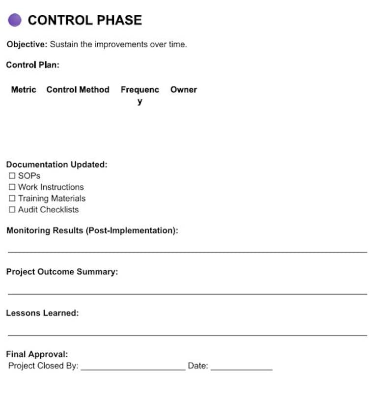 Lean Six Sigma DMAIC Project Workbook | Printable Continuous ...