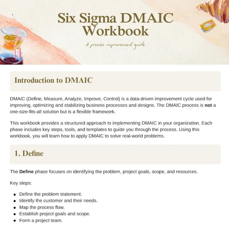 Lean Six Sigma DMAIC Project Workbook | Printable Continuous ...