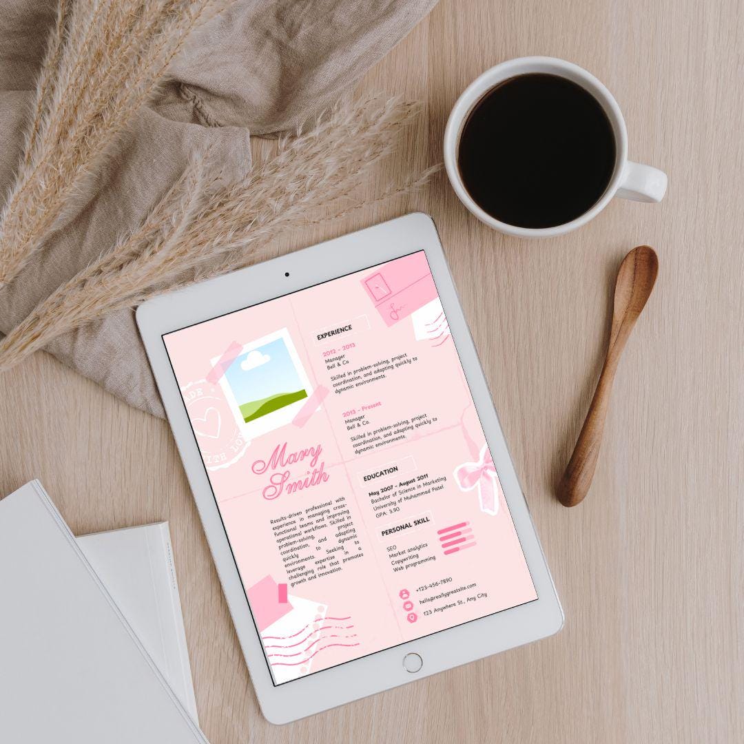 Pink Bow Resume Template for Word | CV Design | Professional Blush ...