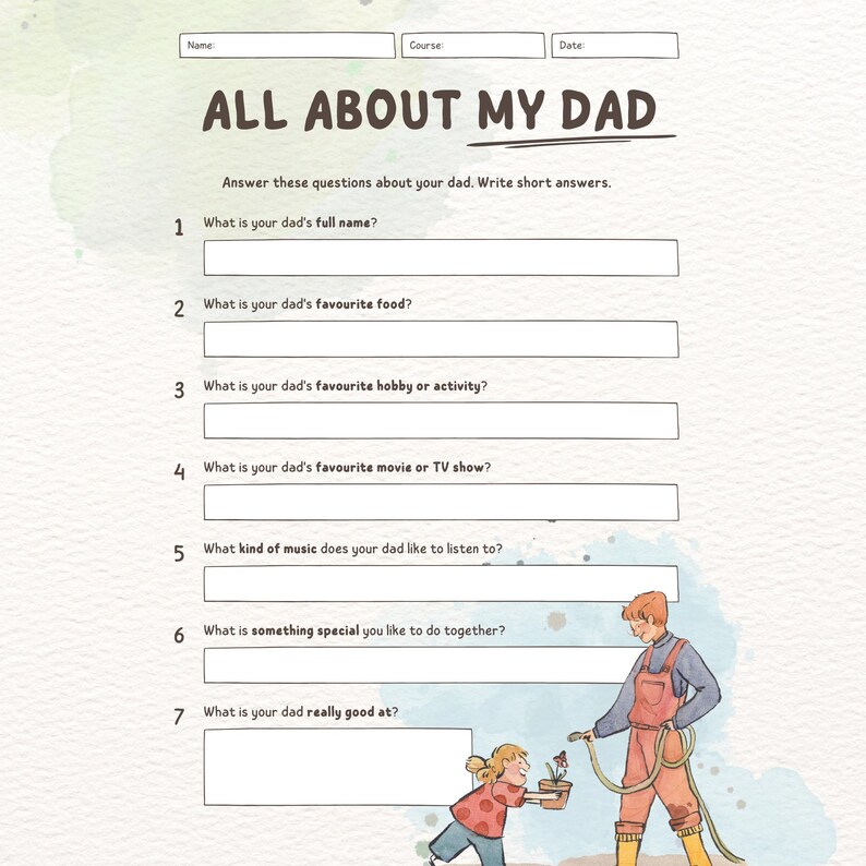 All About My Dad Worksheet – Father’s Day Printable Activity for Kids ...