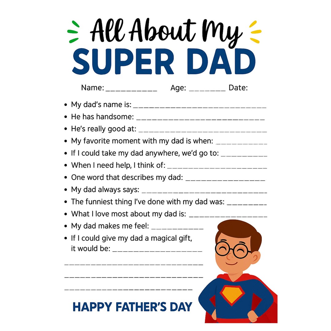 All About My Dad Worksheet – Father’s Day Printable Activity for Kids ...