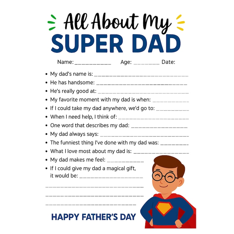 All About My Dad Worksheet – Father’s Day Printable Activity for Kids ...