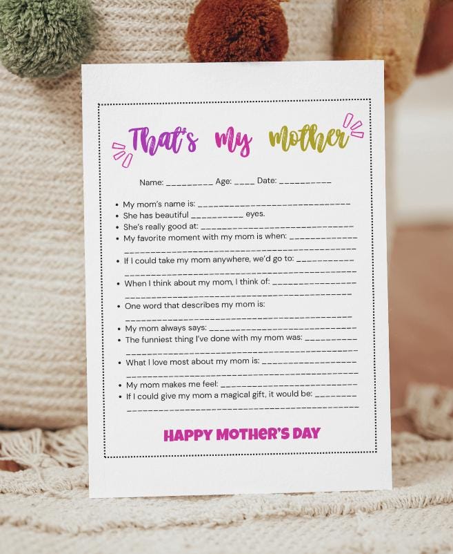 All About My Mom – Printable Mother’s Day Quiz (PDF) – Instant Download ...