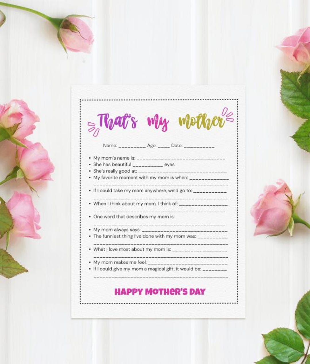 All About My Mom – Printable Mother’s Day Quiz (PDF) – Instant Download ...