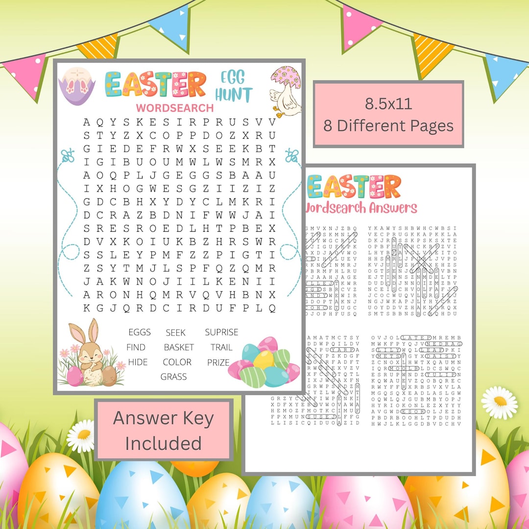 Easter Word Search Printable for Kids, Fun Easter Activity Pack, 8 Page ...