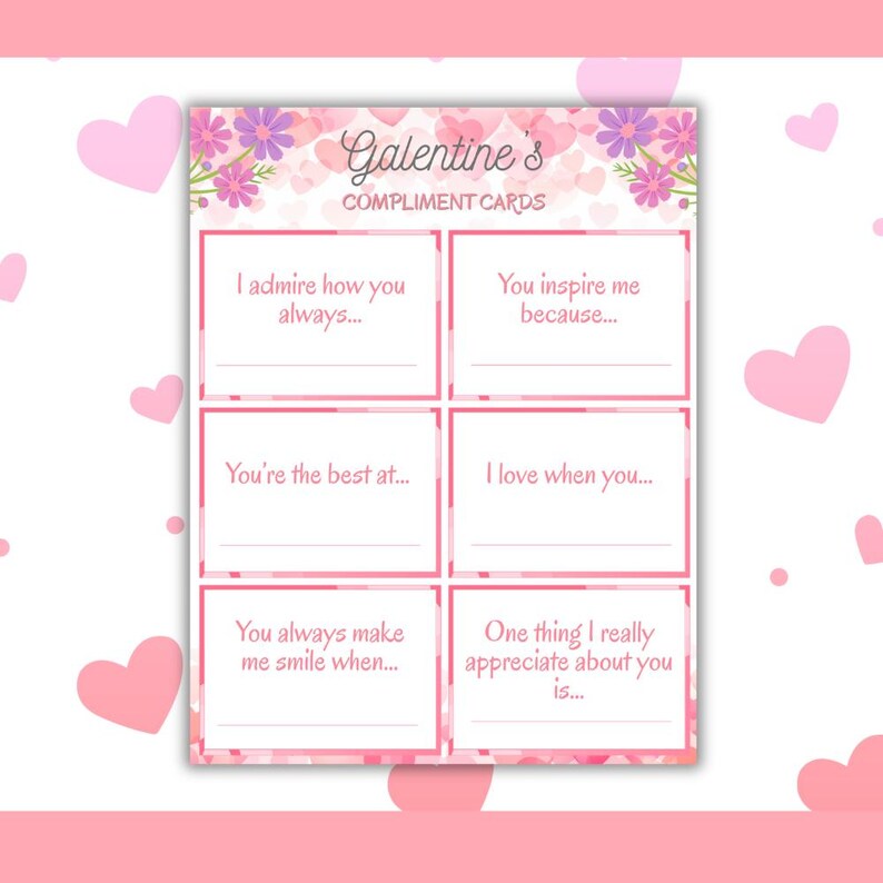 Galentine’s Day Compliment Cards, Printable Friendship Notes for Women ...