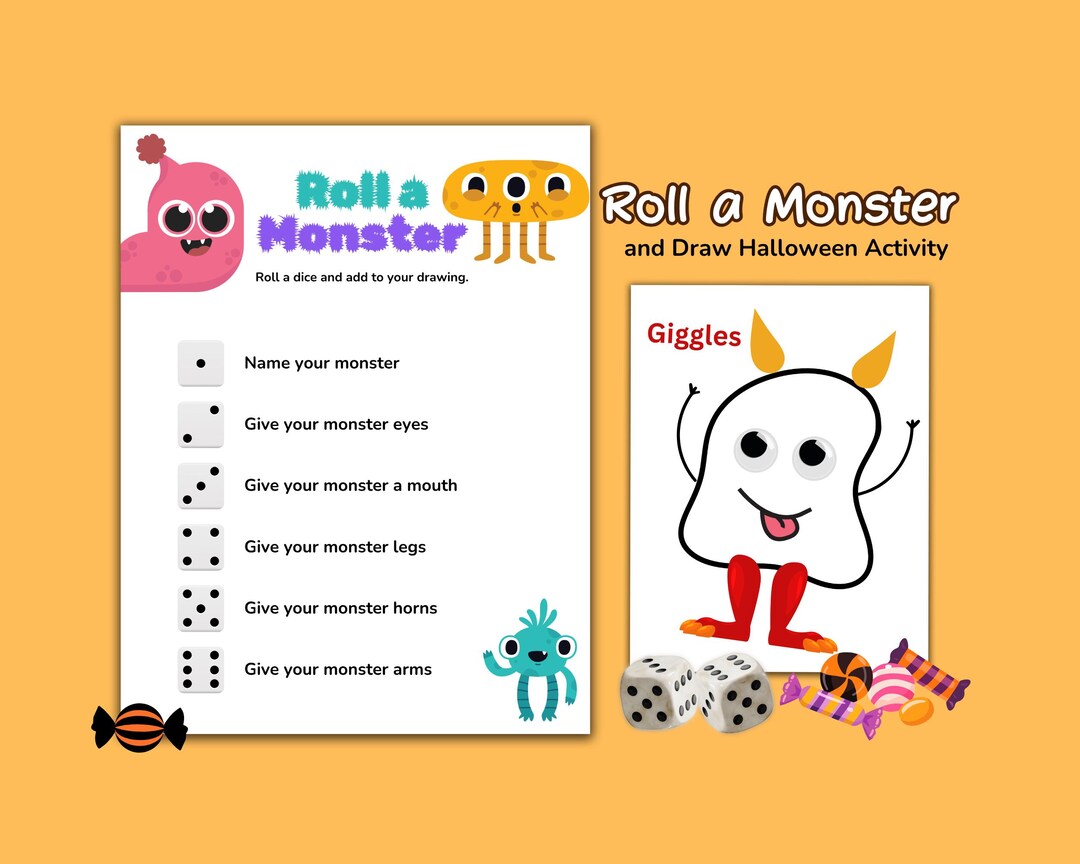 Roll a Monster Game: Halloween Dice Drawing Activity (printable PDF - Etsy