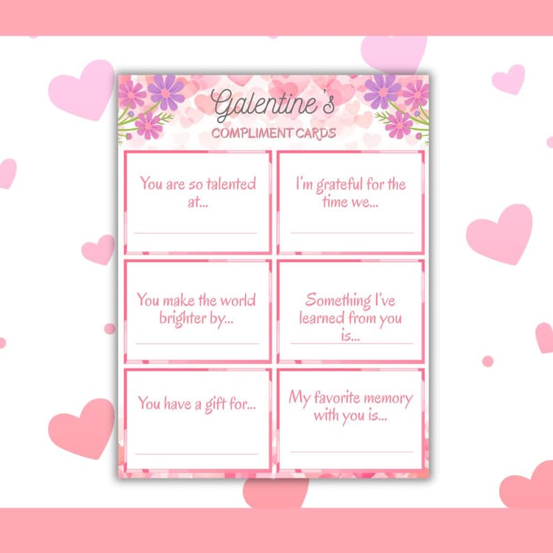 Galentine’s Day Compliment Cards, Printable Friendship Notes for Women ...