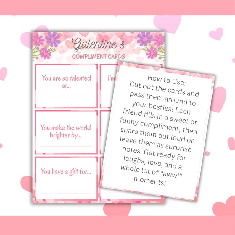 Galentine’s Day Compliment Cards, Printable Friendship Notes for Women ...