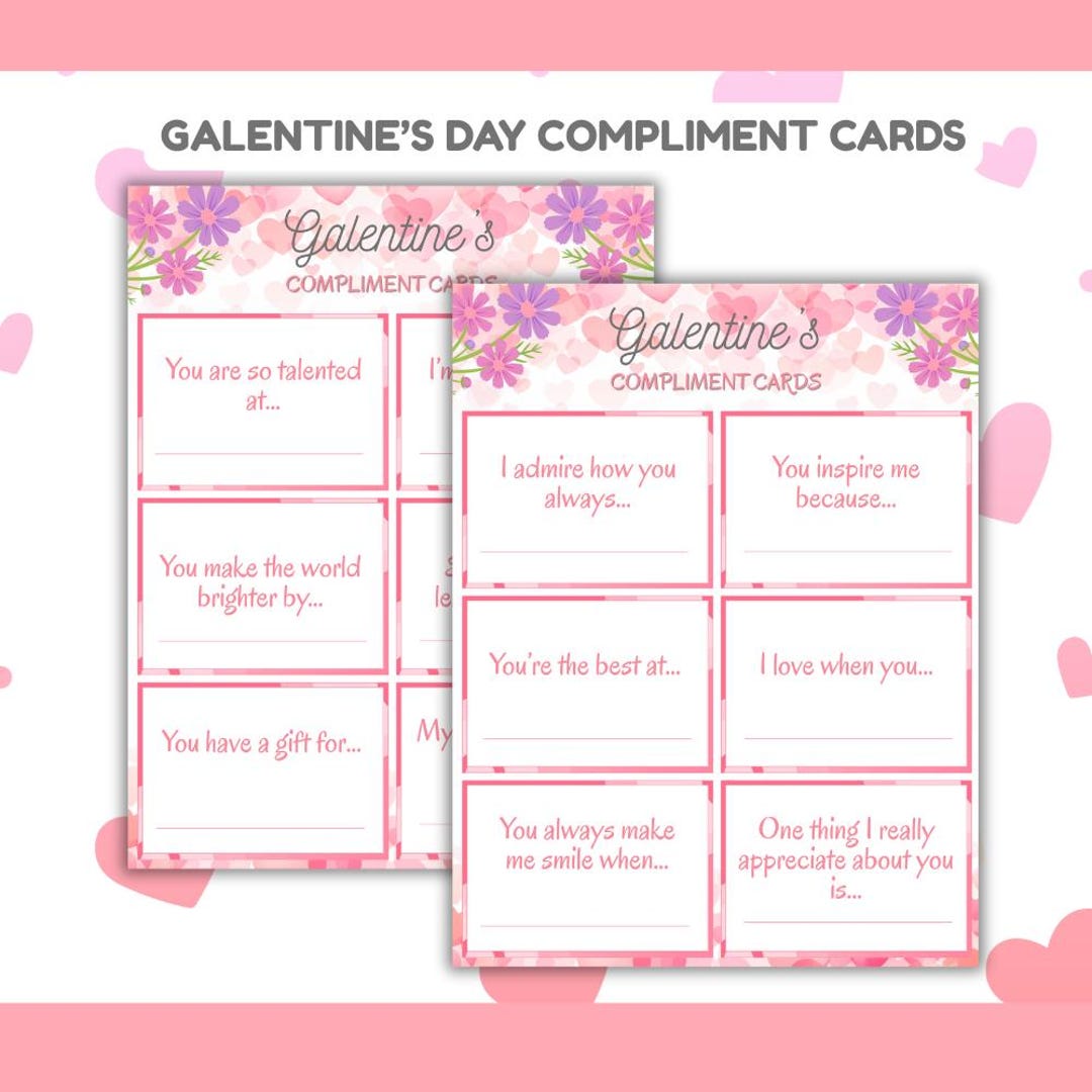 Galentine’s Day Compliment Cards, Printable Friendship Notes for Women ...