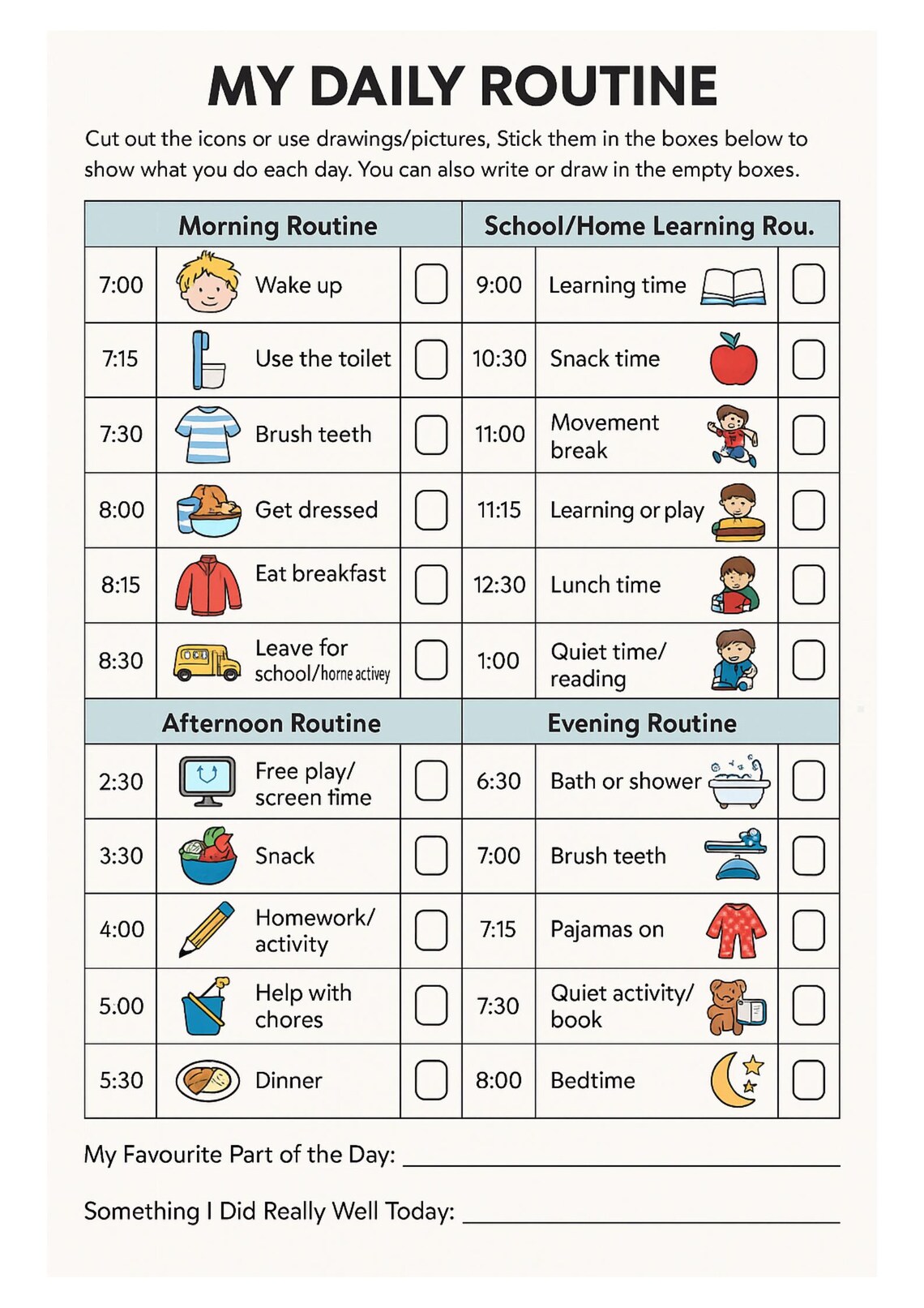Printable Daily Routine Visual Schedule for Kids – Cut & Stick Visual ...