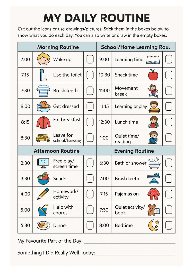 Printable Daily Routine Visual Schedule for Kids – Cut & Stick Visual ...