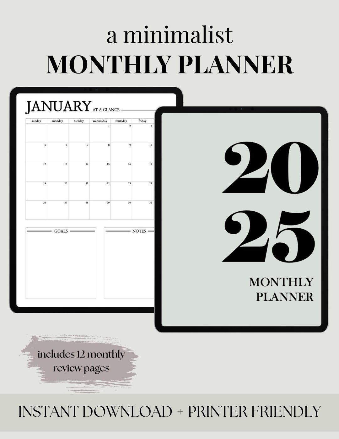 Minimalist 2025 Digital Monthly Planner • Instant Download PDF - Etsy