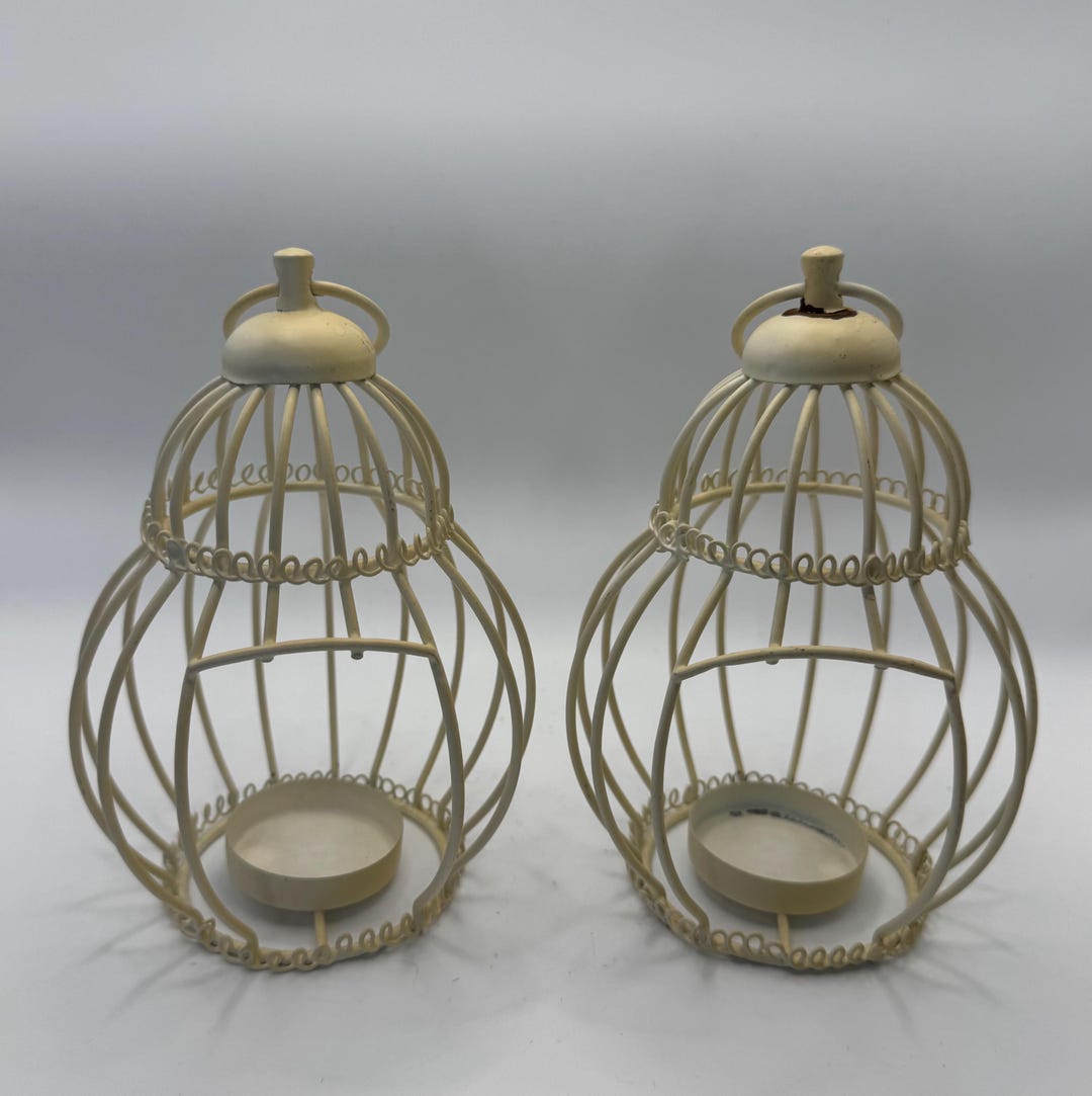 Pair of Rustic Cream Bird Cage Tea Light Holders - Etsy