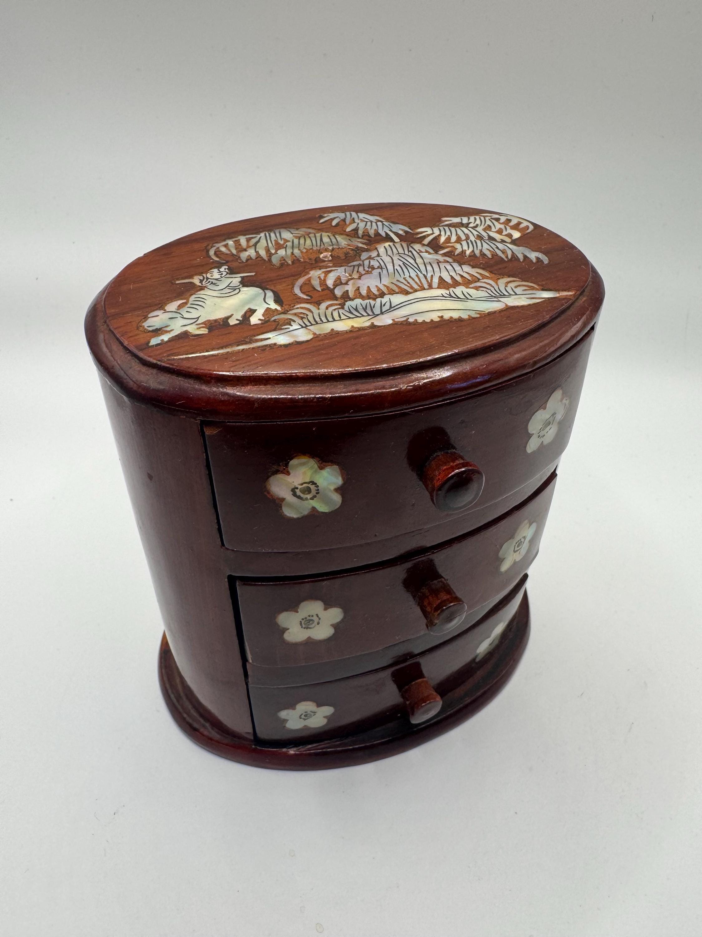 Vintage Chinese Wooden Mother of Pearl Inlay Drawer Jewelry Chest - Etsy