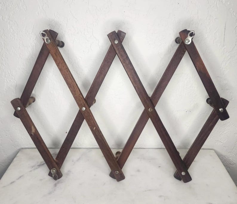 Vintage Wooden Accordion Folding Rich Brown Peg Rack - Etsy