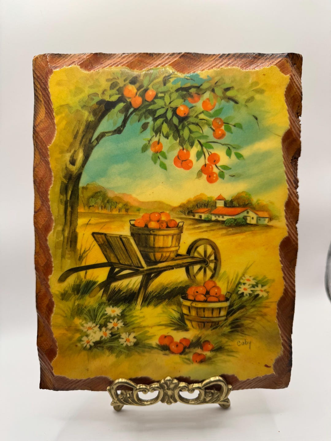1970s Orchard Print by Coby on Carved Wood Plaque Wall Decor - Etsy
