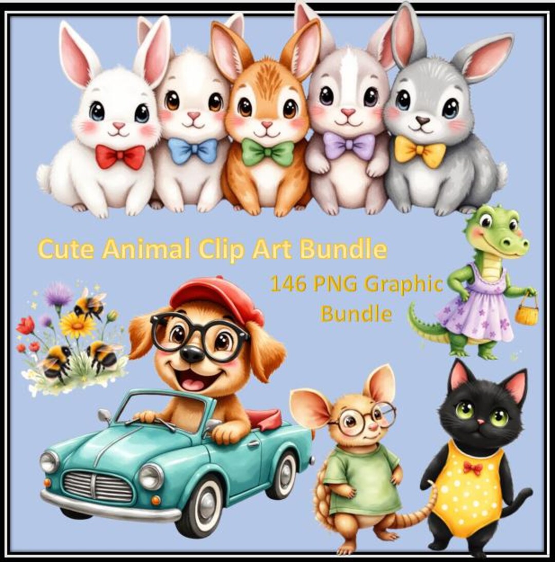 Cute Animal Clip Art Bundle 146 PNG Graphics for Projects, Sublimation ...
