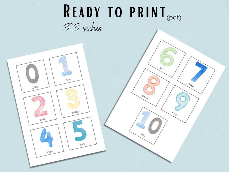Preschool Counting Numbers Flashcards: Montessori Style, Cards 0-10 ...