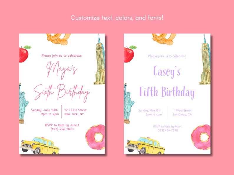 Girls New York City Birthday Party Invitation | Kids Broadway Show ...