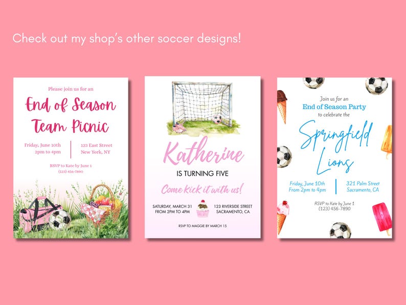 Soccer Pool Party Invitation | End of Season Girls Football Team Invite ...